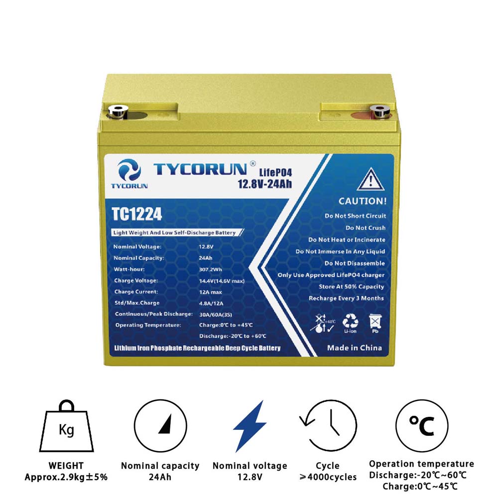 12 Volt 24Ah Lithium Deep Cycle Battery-Tycorun Batteries